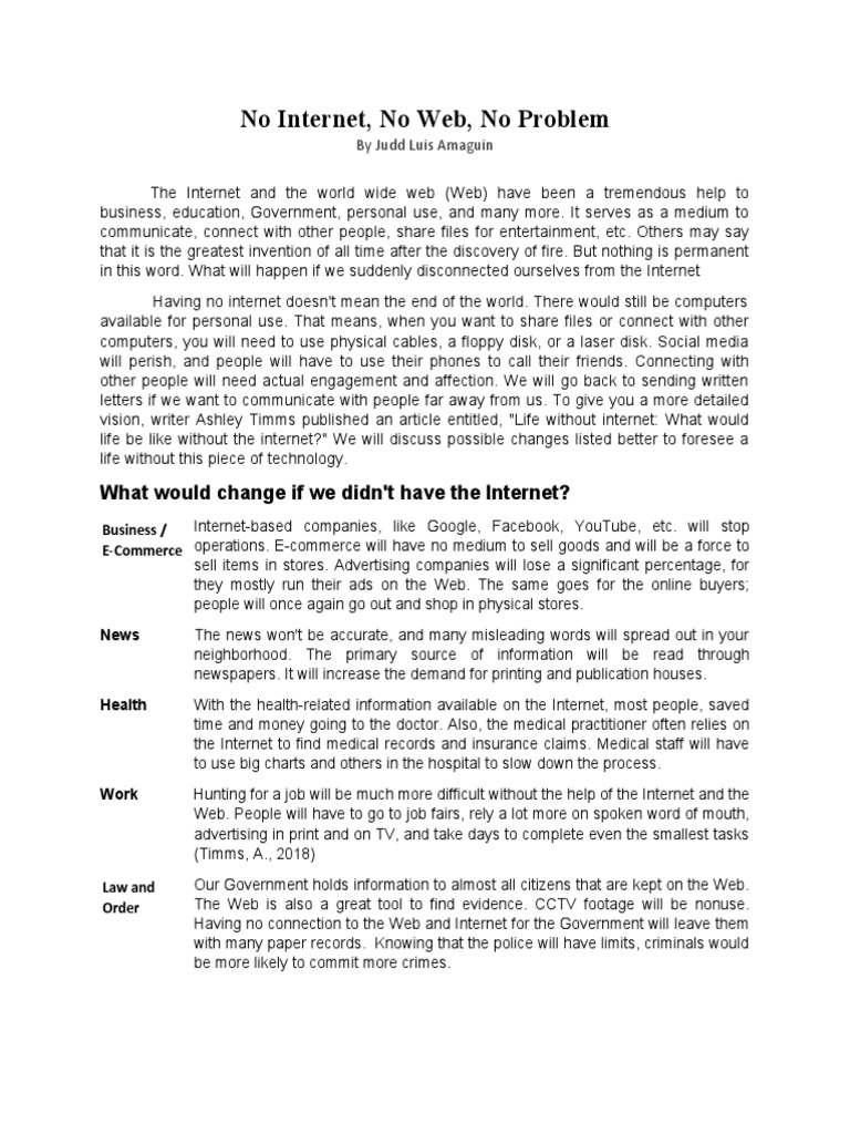Life Without The Internet | PDF | World Wide Web | Internet & Web