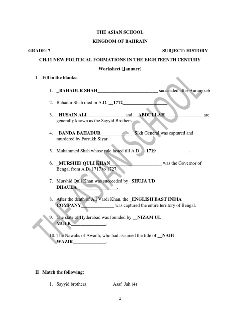 GR.7 History CH.11 Worksheet Jan 2021 | PDF