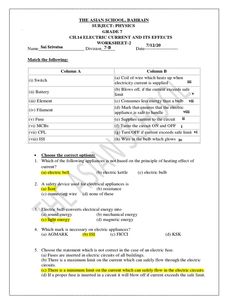 Physics CH-14 Worksheet 2 | PDF | Incandescent Light Bulb | Fuse ...