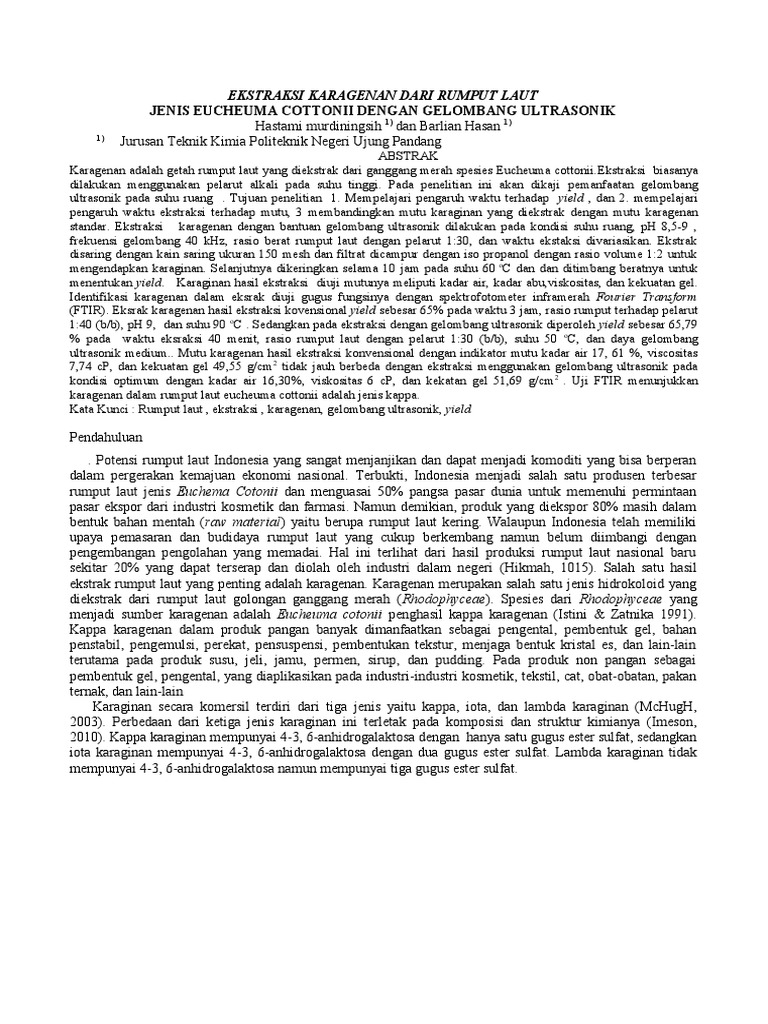 DRAFT JURNAL EKSTRAKSI KARAGENAN DARI RUMPUT LAUT. Rev | PDF
