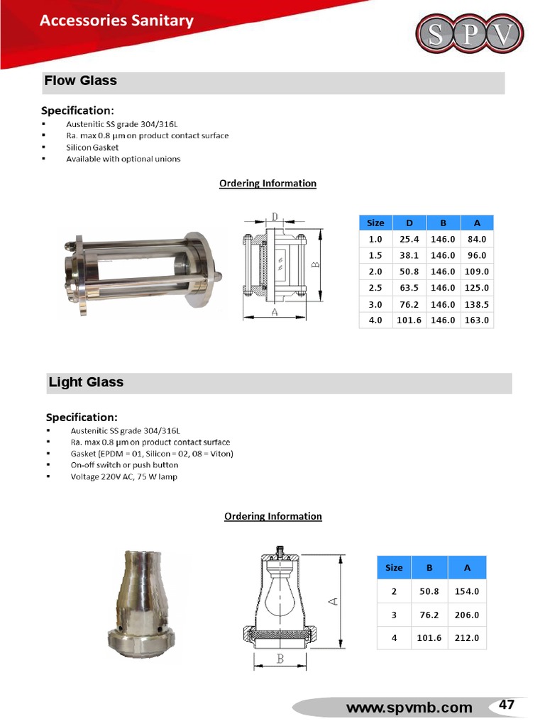 Catalogue Flow Glass Sanitary SPV | PDF