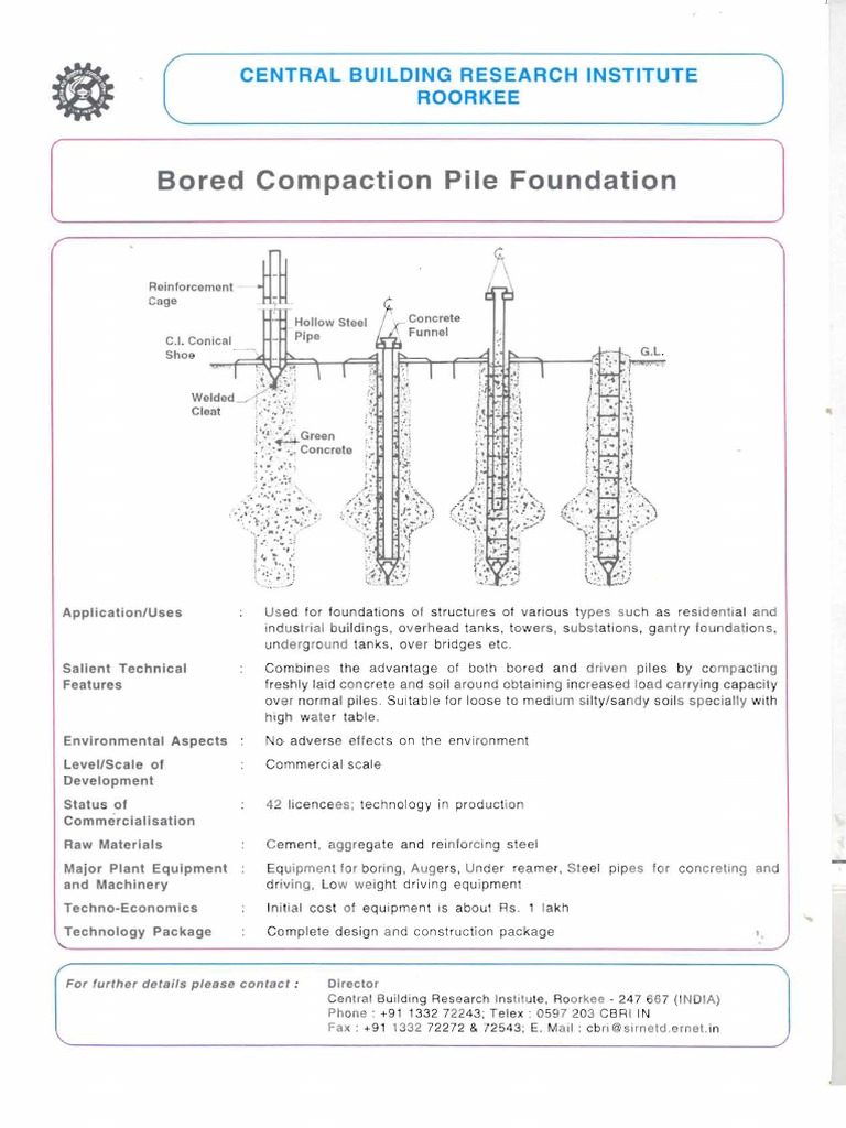 Bored Compaction Pile Foundation: Central Building Research Institute ...