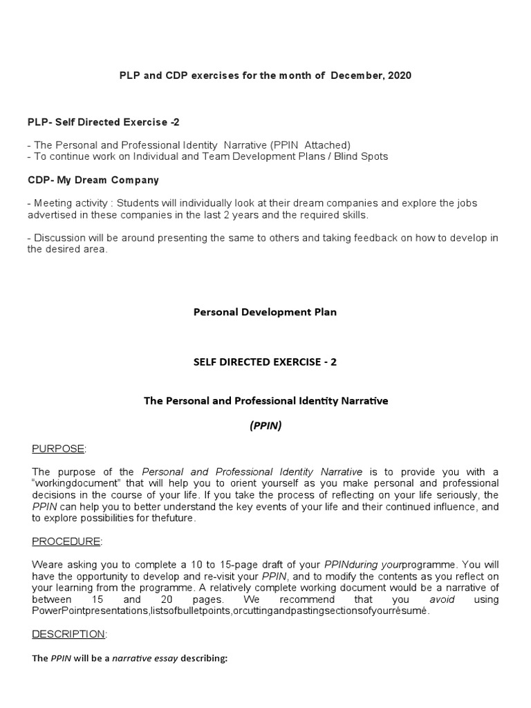 Personal Development Plan: PLP and CDP Exercises For The Month of ...