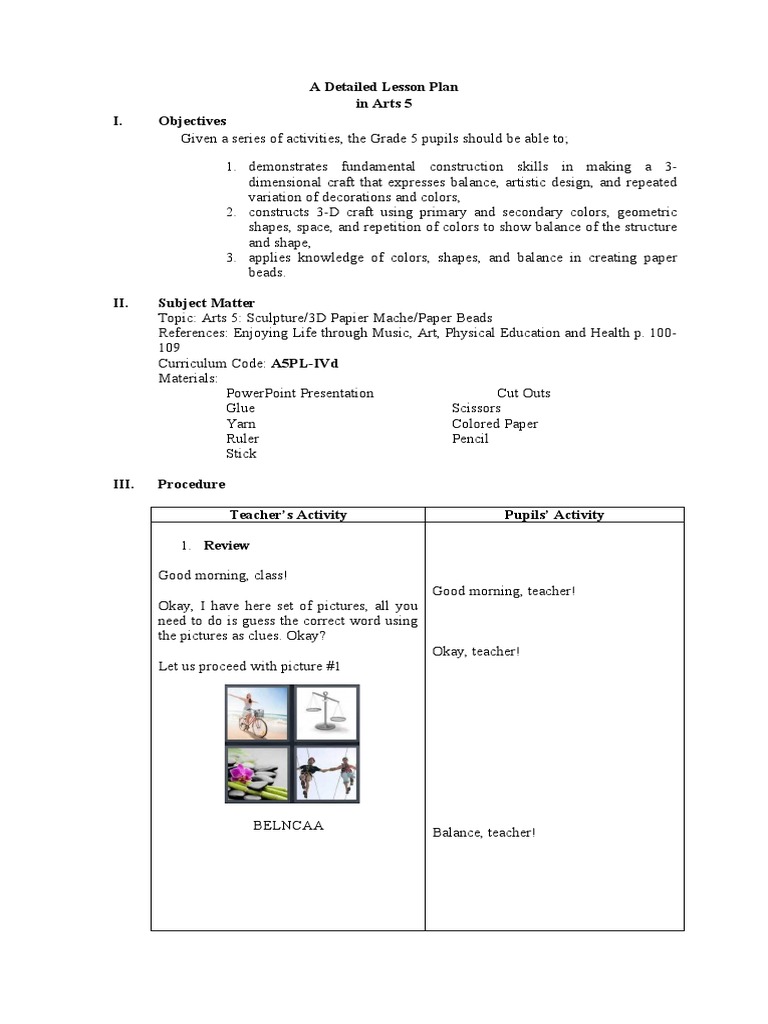 Grade 5 Arts Lesson Plan: Paper Beads | PDF | Bead | Color