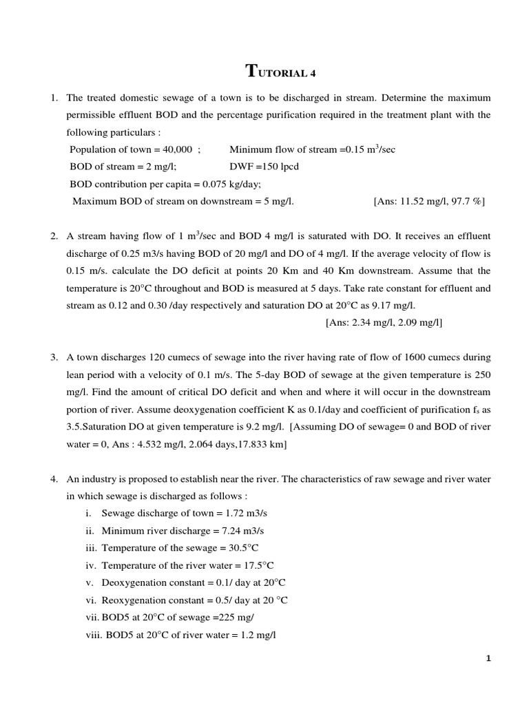 Tutorial 4 | PDF | Sewage | Sewage Treatment