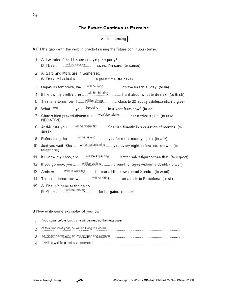 The Future Continuous Exercise Autoenglish Org | PDF