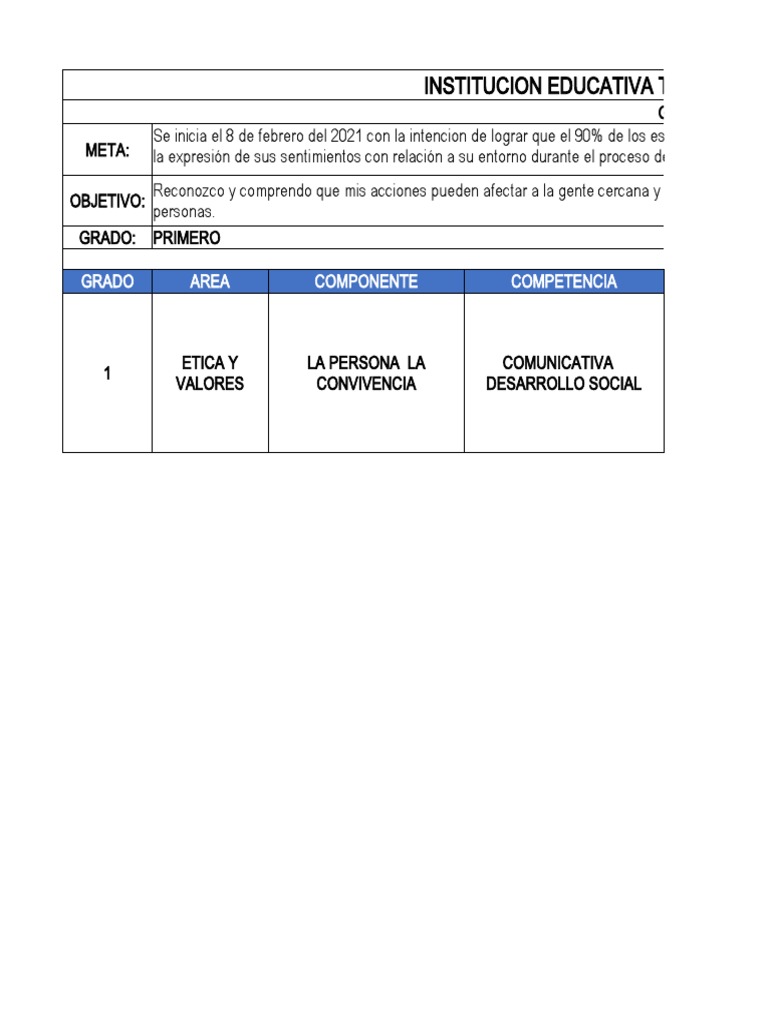 Matriz de Comparacion de Etica y Valores Grado Primero | PDF ...