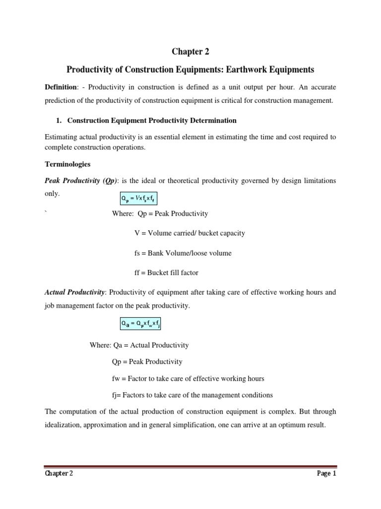 Productivity of Equipments | PDF | Loader (Equipment) | Nature