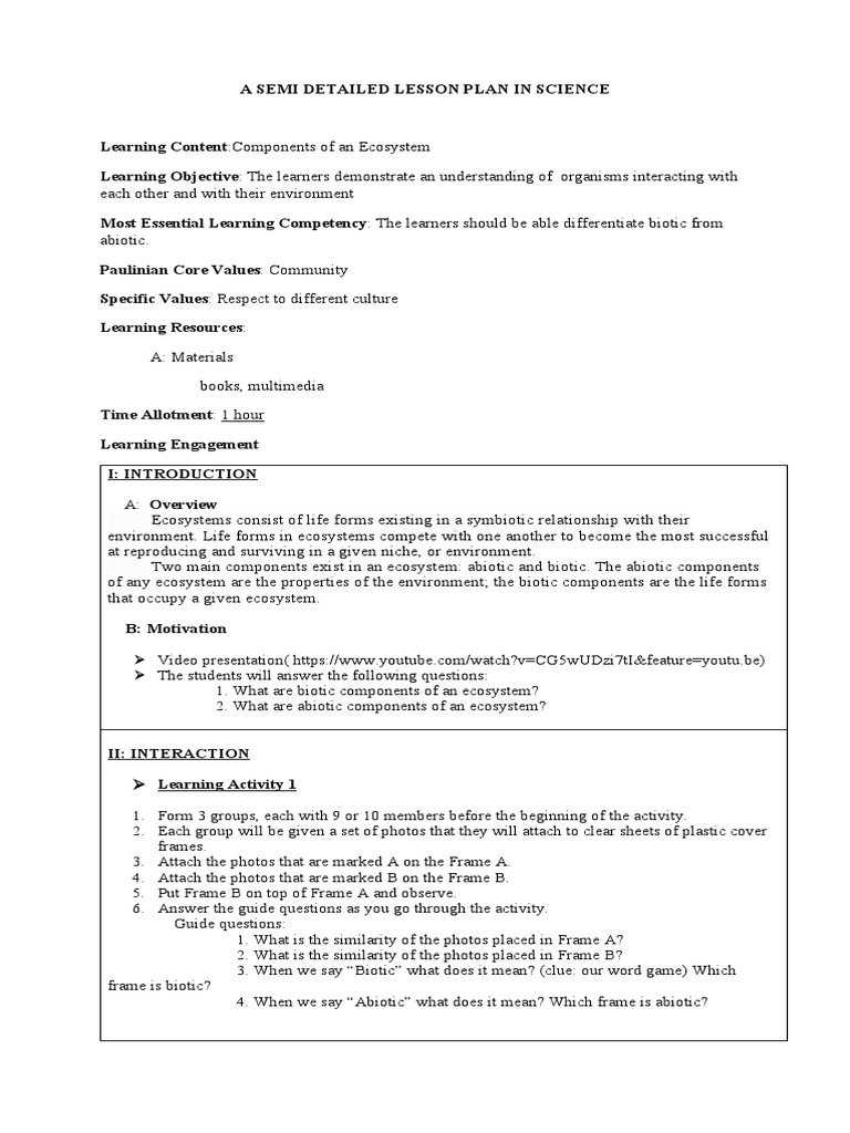 A Semi Detailed Lesson Plan in Science | PDF | Ecosystem | Learning