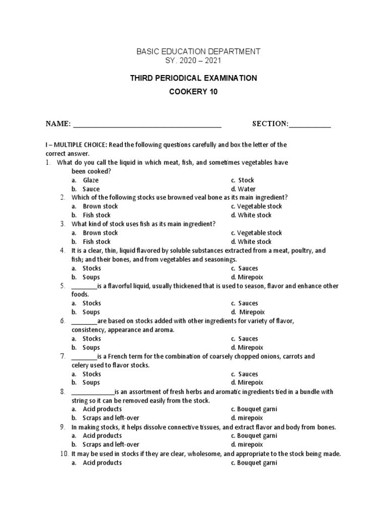 An Analysis of a Cookery Exam Focusing on Stocks, Sauces, and Soups ...