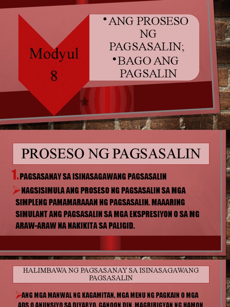Modyul 8 (ANG PROSESO NG PAGSASALIN Bago Ang Pagsasalin) | PDF