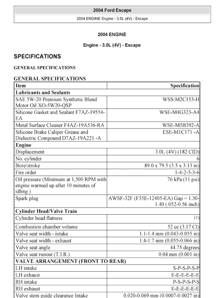 Ford Escape 3.0L V6+engine | PDF