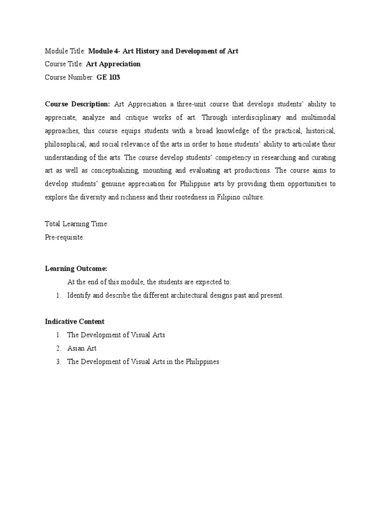 Course Description: Art Appreciation A Three-Unit Course That Develops ...