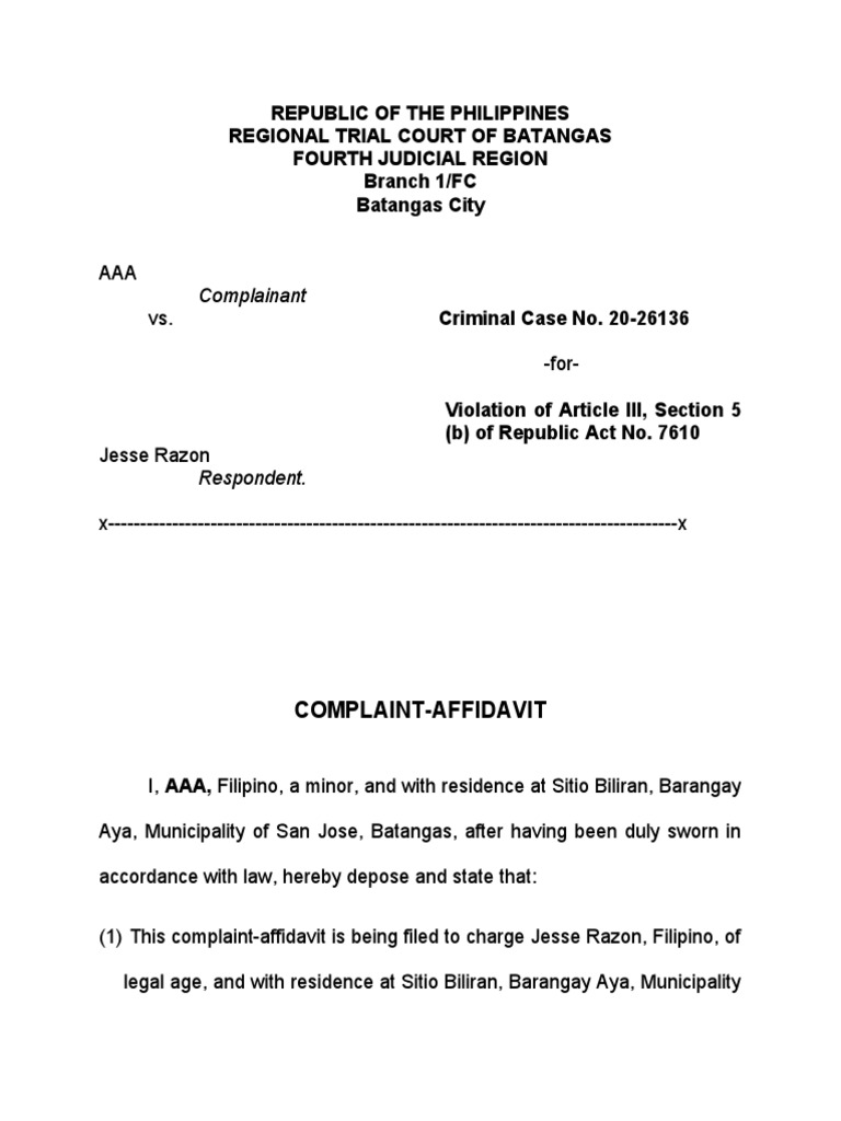Complaint Affidavit AAA | PDF | Affidavit | Article Three Of The United ...