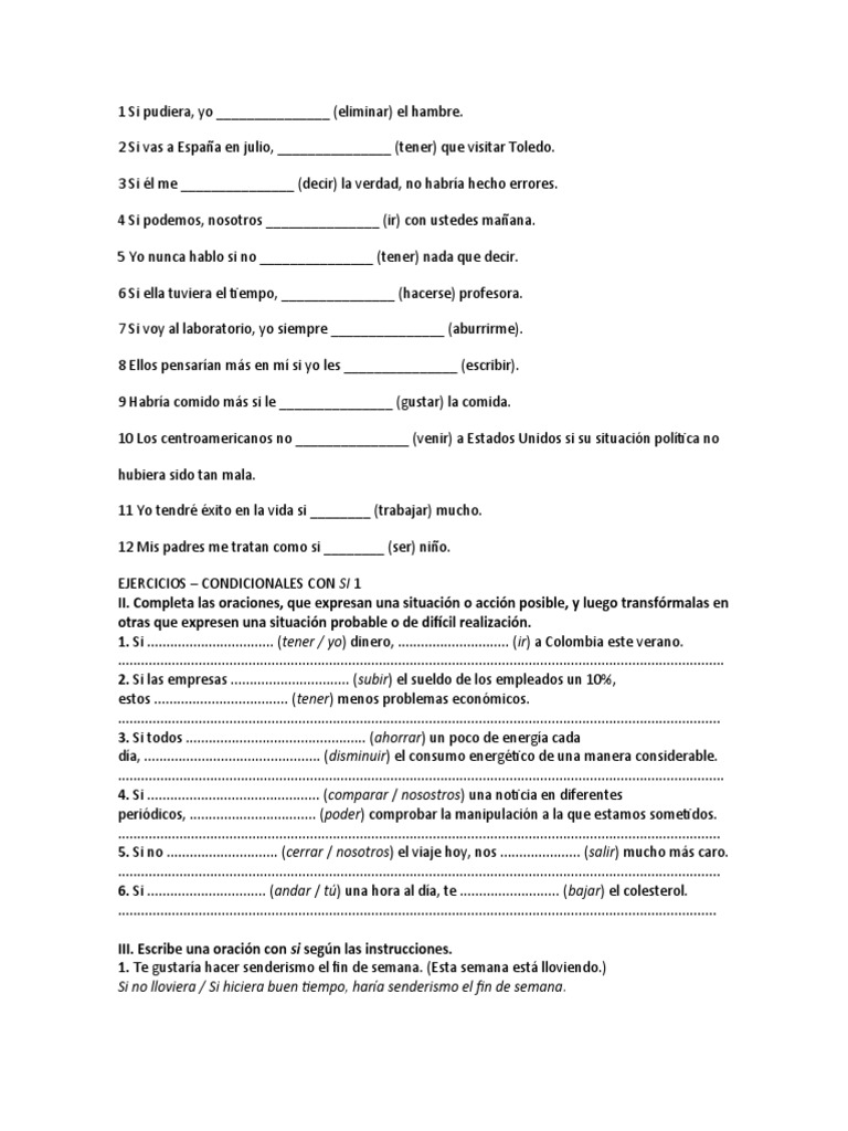 B1 - Condicionales Ejercicios | PDF