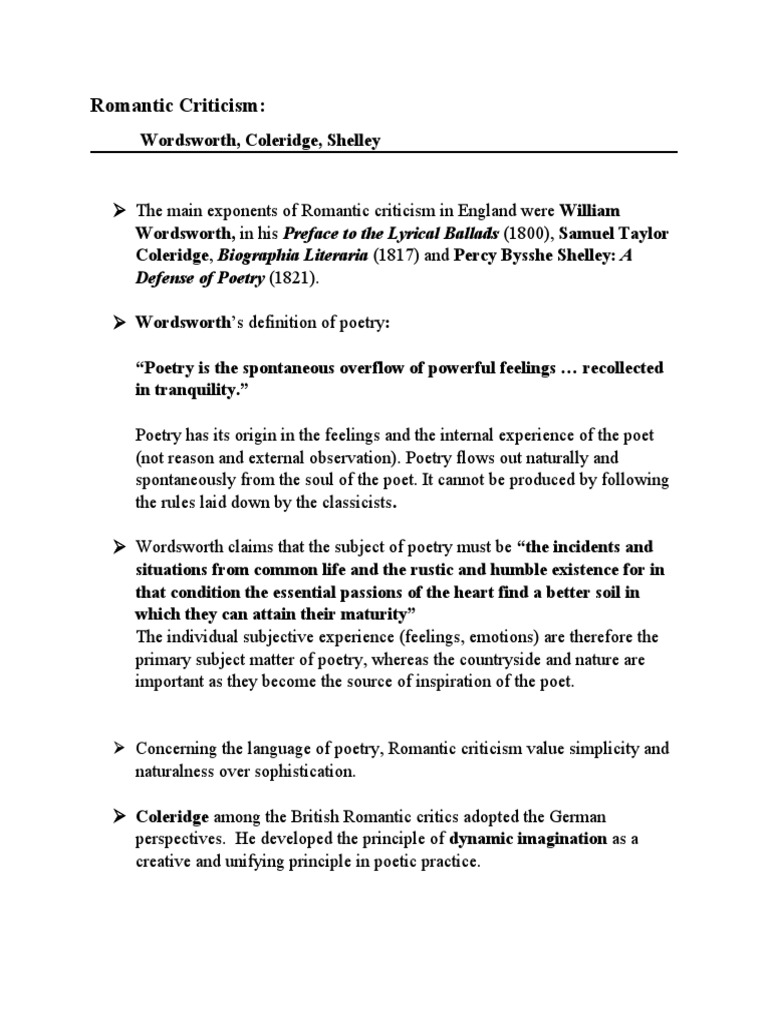 L4 Romantic Criticism Wordsworth, Coleridge, Shelley | PDF | Samuel ...