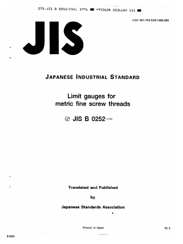 JIS-B0252-1996-Limit Gauges For Metric Fine Screw Threads | PDF ...