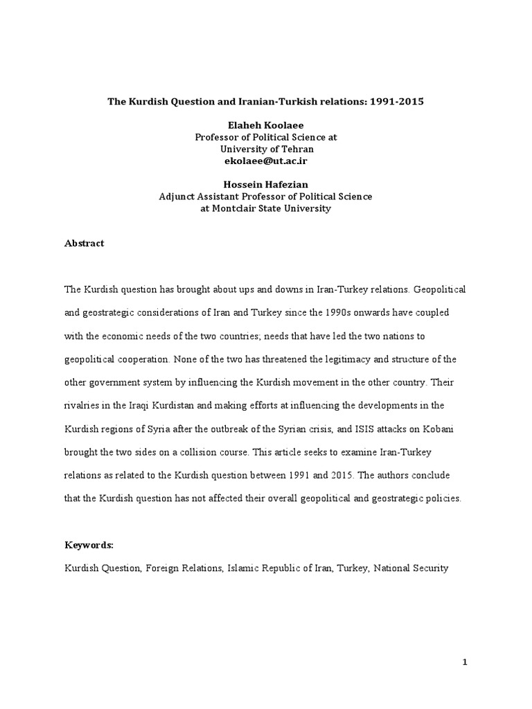 Kurdish Question and Iran-Turkeys Relati | PDF | Politics | History