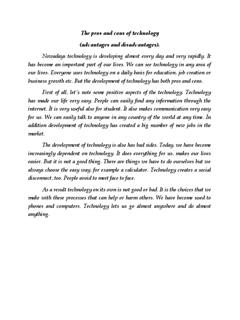 Pros and Cons of Technology Explained | PDF