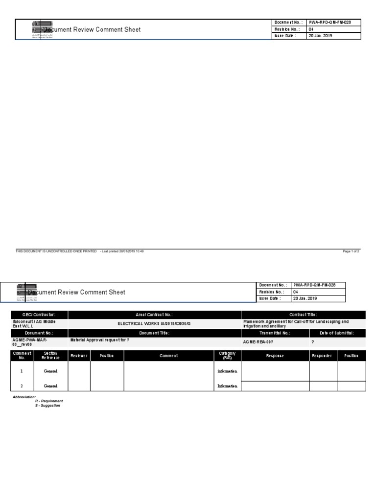Comments Response Sheet | PDF | Written Communication | Business