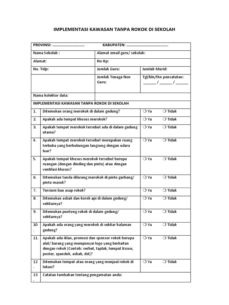 FORM IMPLEMENTASI KTR Di SEKOLAH | PDF