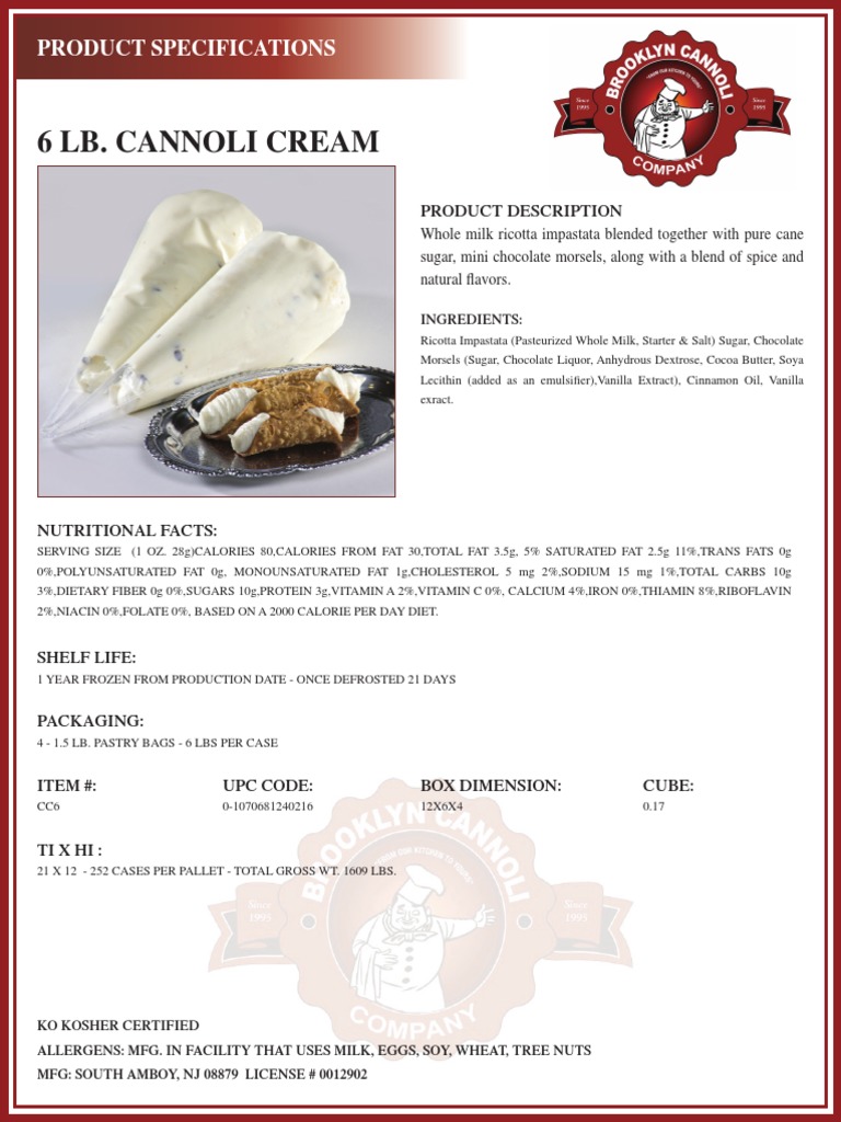 6 LB Cannoli Cream with Chocolate Morsels | PDF