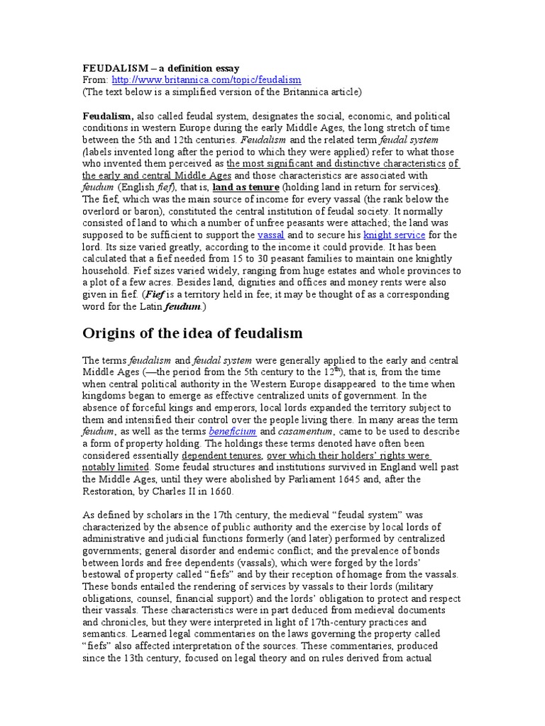 FEUDALISM Definition Essay | PDF | Feudalism | Middle Ages