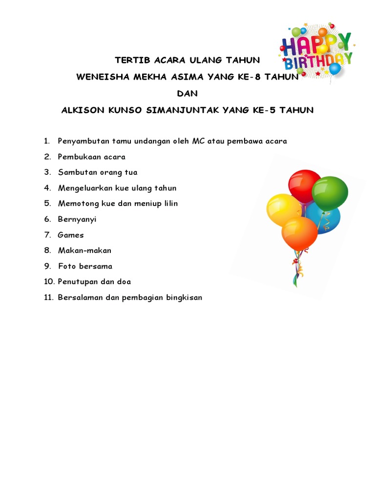 Tertib Acara Ulang Tahun | PDF