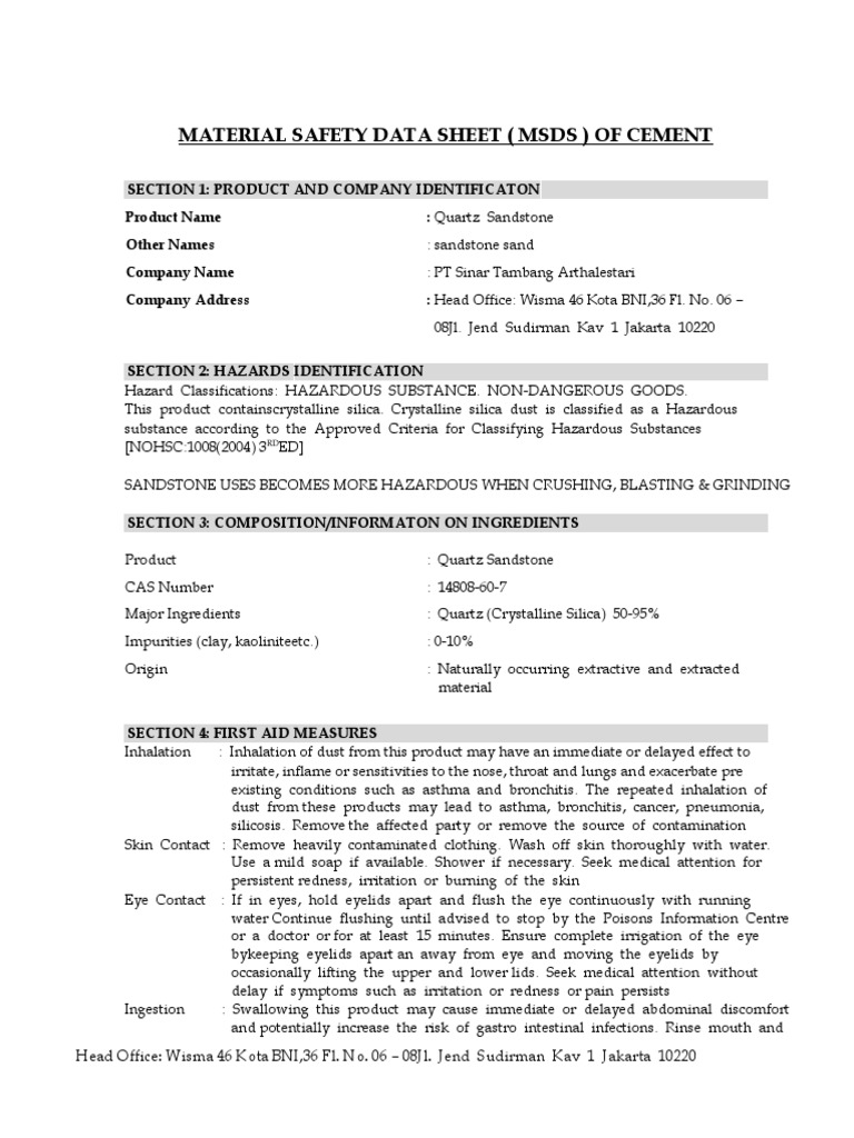 Sand STone MSDS | PDF | Occupational Safety And Health | Chemistry
