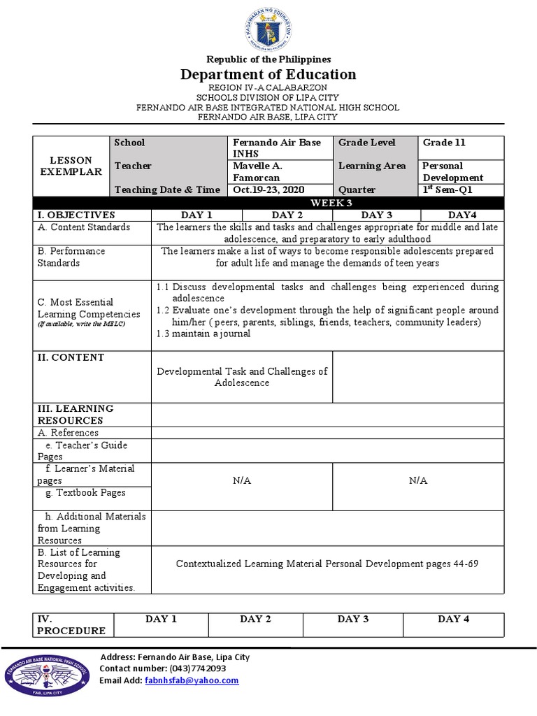 WEEK 3 MAVELLE A. FAMORCAN - PERSONAL DEVELOPMENT - gRADE 11 | PDF ...