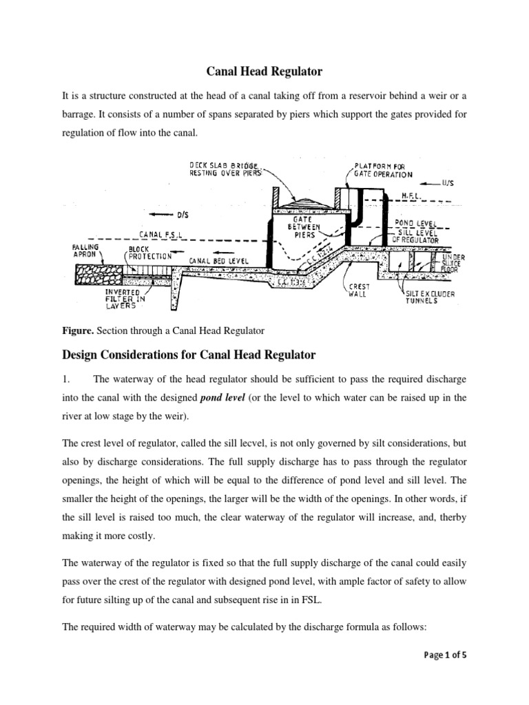 Canal Head Regulator Design Overview | PDF | Civil Engineering | Hydrology