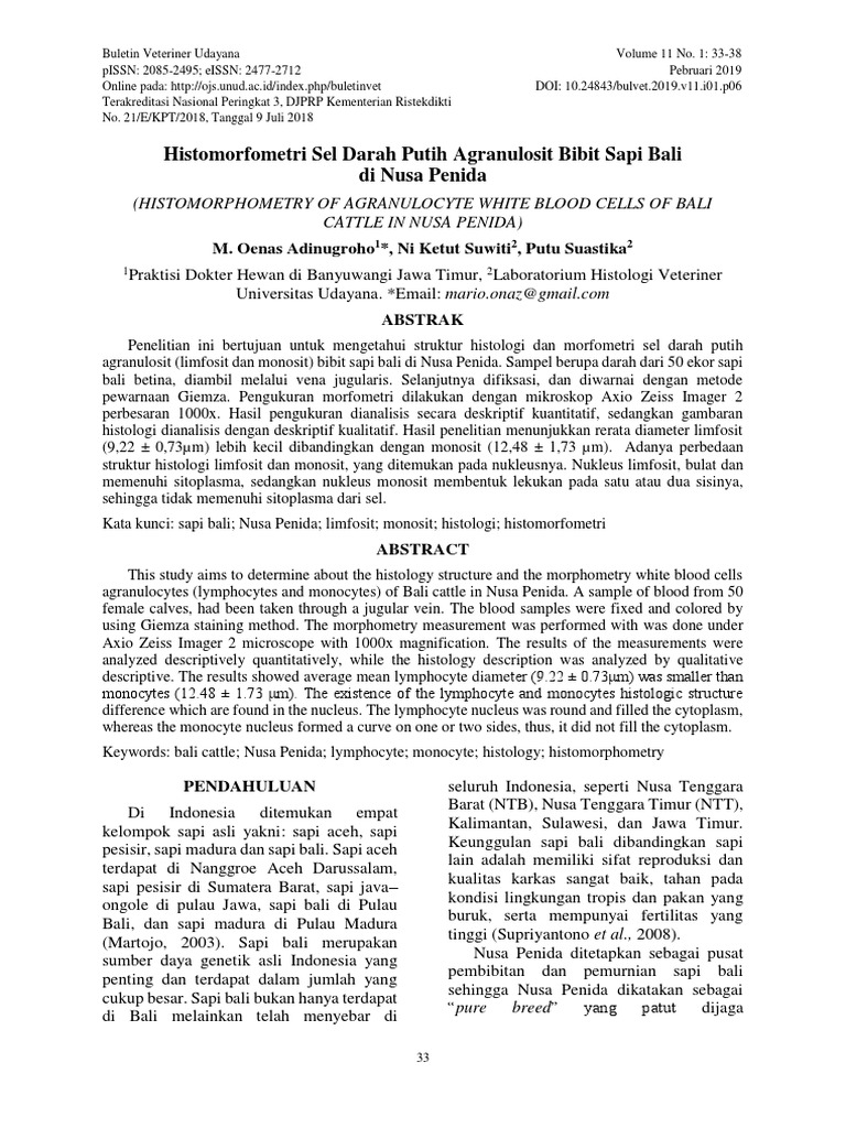 Histomorfometri Sel Darah Sapi Bali | PDF | Biologi | Anatomi