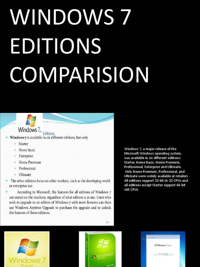 Windows 7 Editions Comparison Guide | PDF | Windows 7 | Microsoft Windows