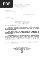 Sample Formal Entry of Appearance - People v. X | PDF