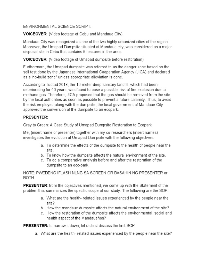 Environmental Science Script | PDF | Landfill | Pollution