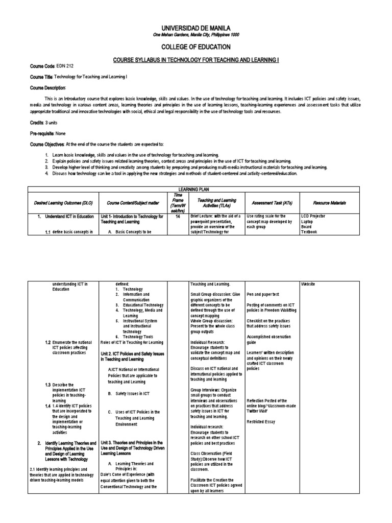 Educational Technology Syllabus | PDF | Educational Technology ...