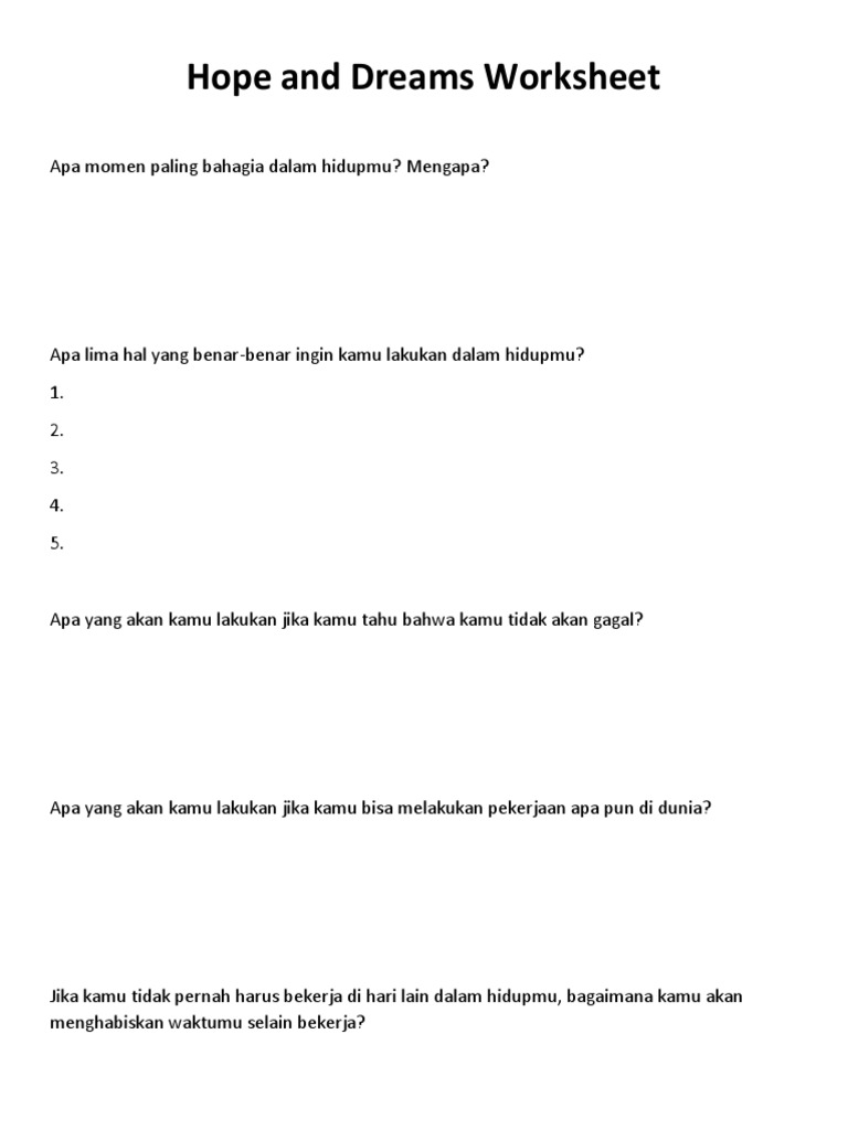 Hope and Dreams Worksheet | PDF