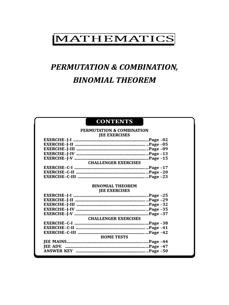 Binomial Theorem and Permutation and Comination Sheet | PDF | Numbers | Permutation