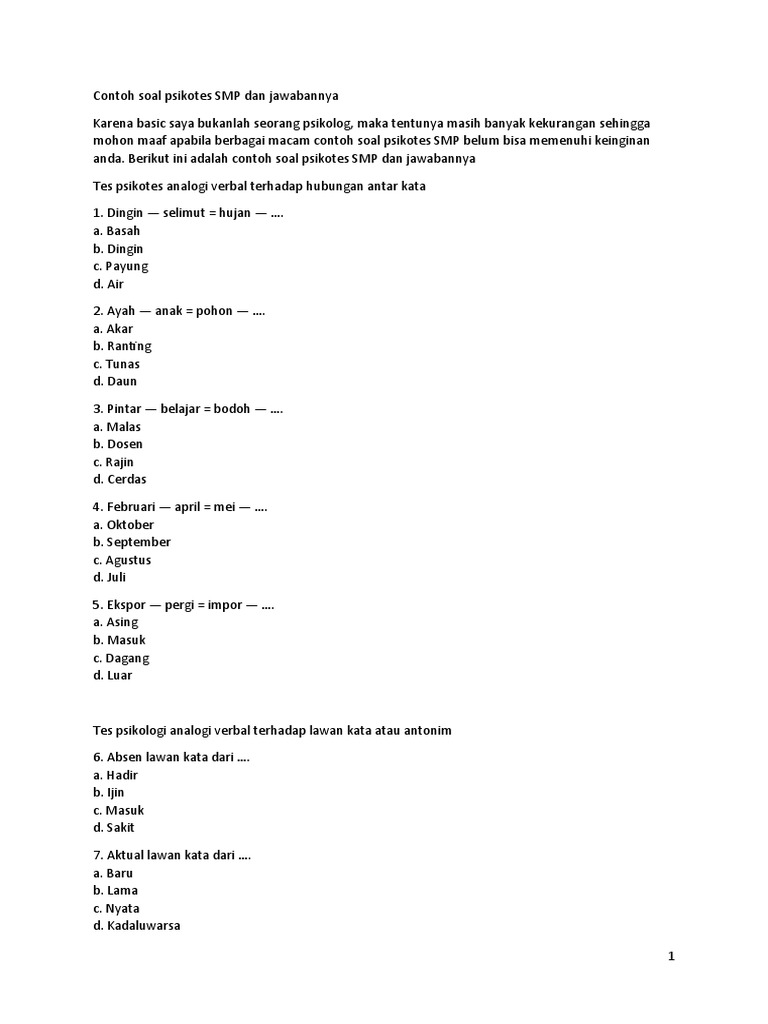 Tes IQ untuk Siswa SMP | PDF