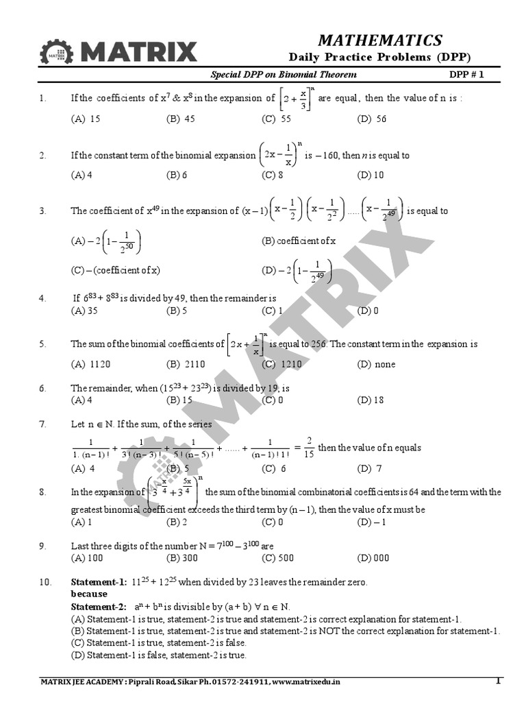 Binomial Theorem Dpps | PDF | Numbers | Combinatorics
