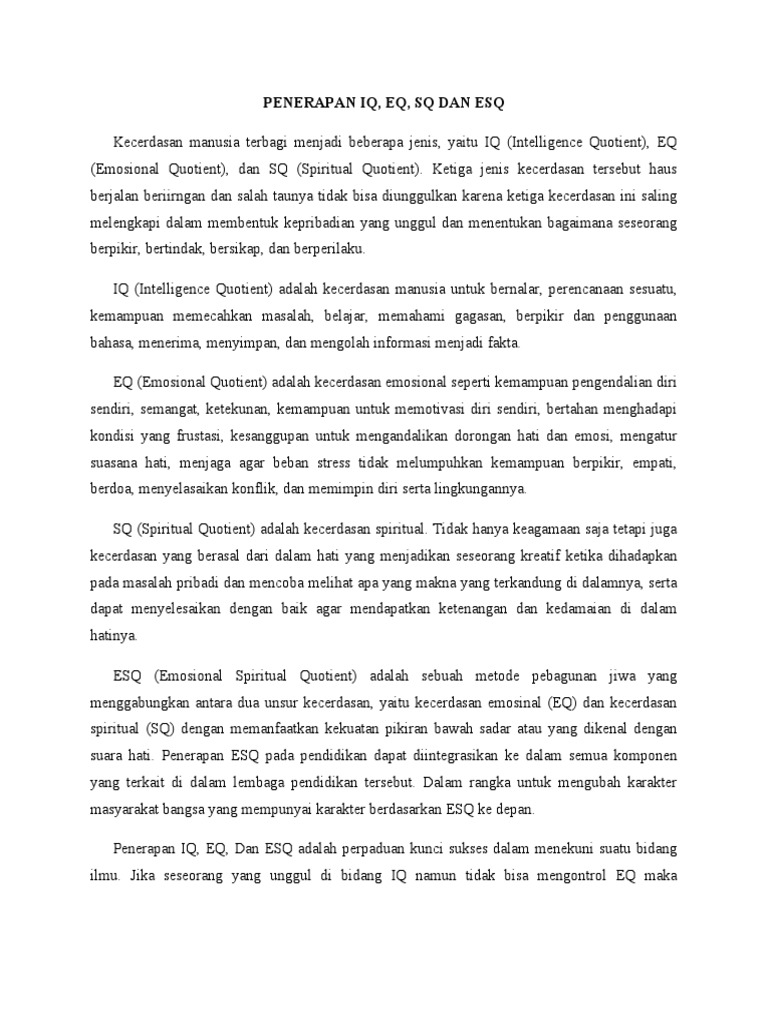 Penerapan IQ, EQ, SQ Dan ESQ | PDF
