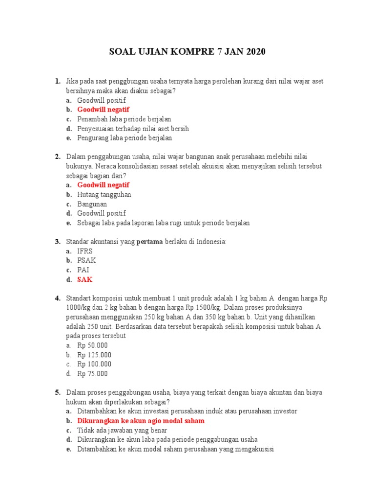 Soal Ujian Kompre 7 Jan 2020 | PDF