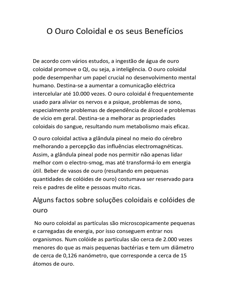 O Ouro Coloidal e Os Seus Benefícios | PDF | Coloide | DNA