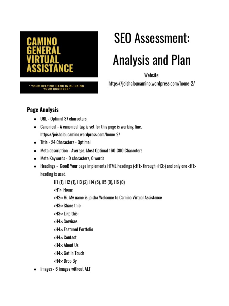 SEO Assessment Analysis and Plan | PDF | Search Engine Optimization ...