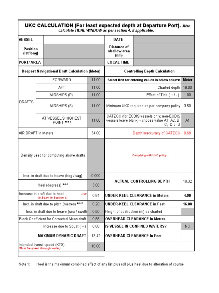 Calculation of Under Keel Clearance and Tidal Window for Departure from ...