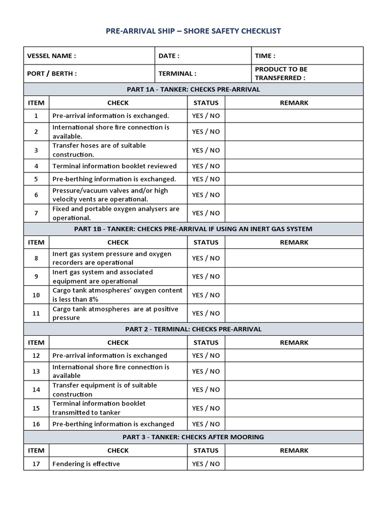 Ship Shore Safety CL New | PDF | Oil Tanker | Gases