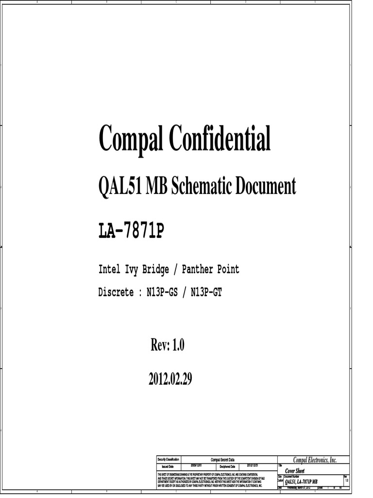 Compal La-7871p r1.0 Schematics | PDF | Computer Standards | Computer ...