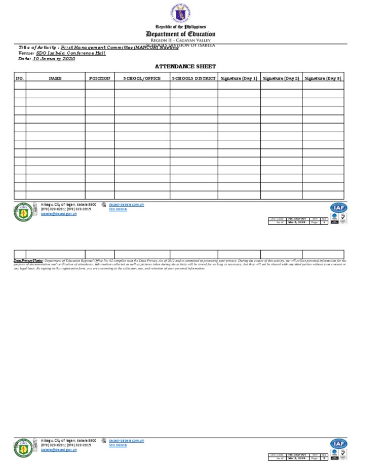 FM-HRD-007 Attendance Sheet Rev 01 INSET | PDF | Civil Rights And ...