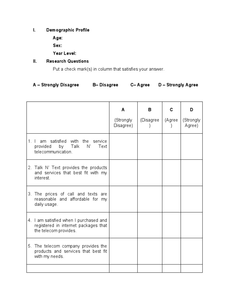 I. Demographic Profile Age: Sex: Year Level: II. Research Questions | PDF