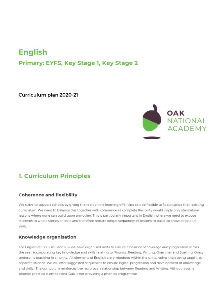 Oak 2021 Primary Eyfs Ks1 Ks2 English | PDF | Phonics | Curriculum